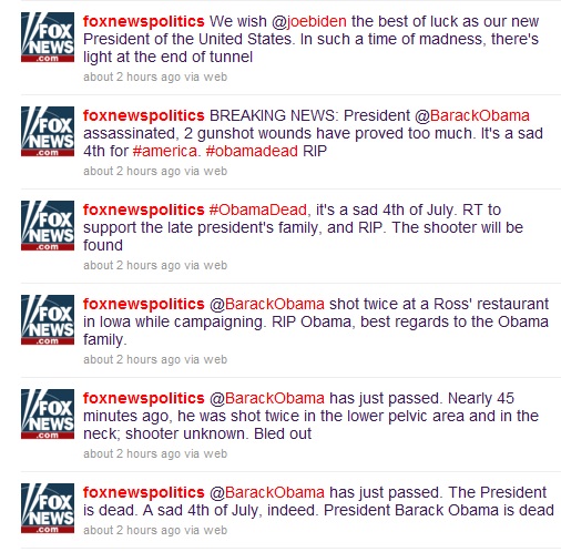 Fox News's Twitter Gets "Hacked"; Reports that the President is Dead ...